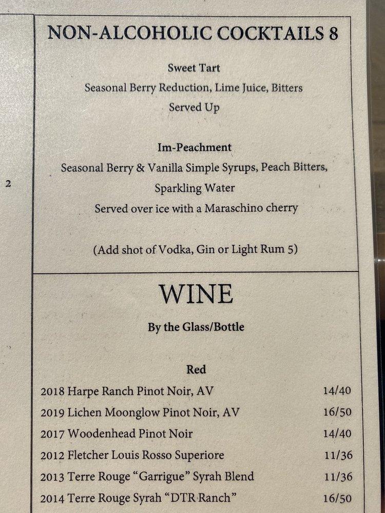 Menu at Flow Restaurant & Lounge, Mendocino, Main St