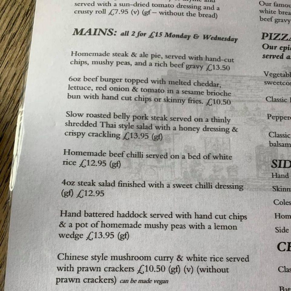 Menu at George & Dragon pub & bar, Rotherham, 85 Main St