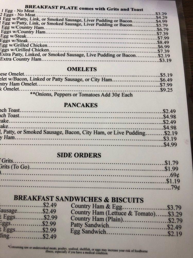 Menu at Jeff's Corner Cafe, Lumberton