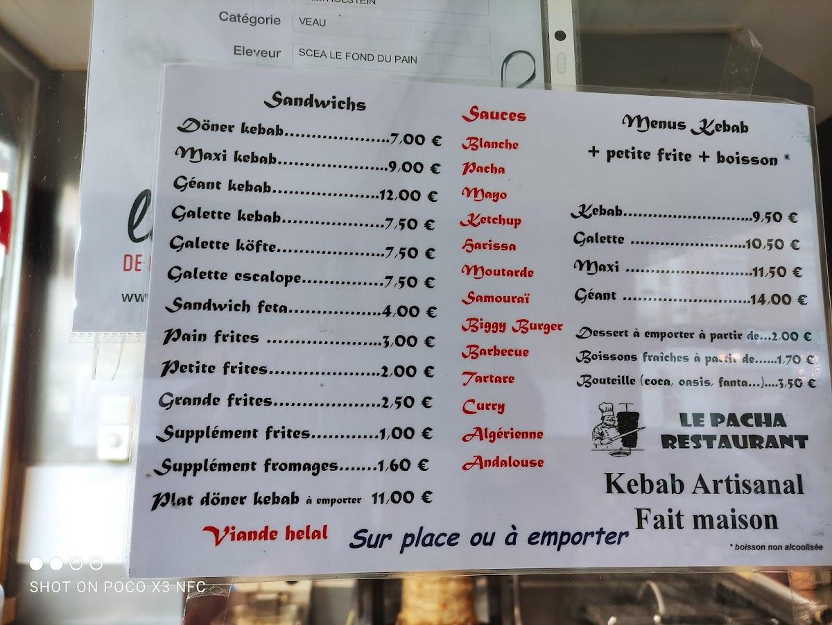 Menu at Le Pacha restaurant, Roanne