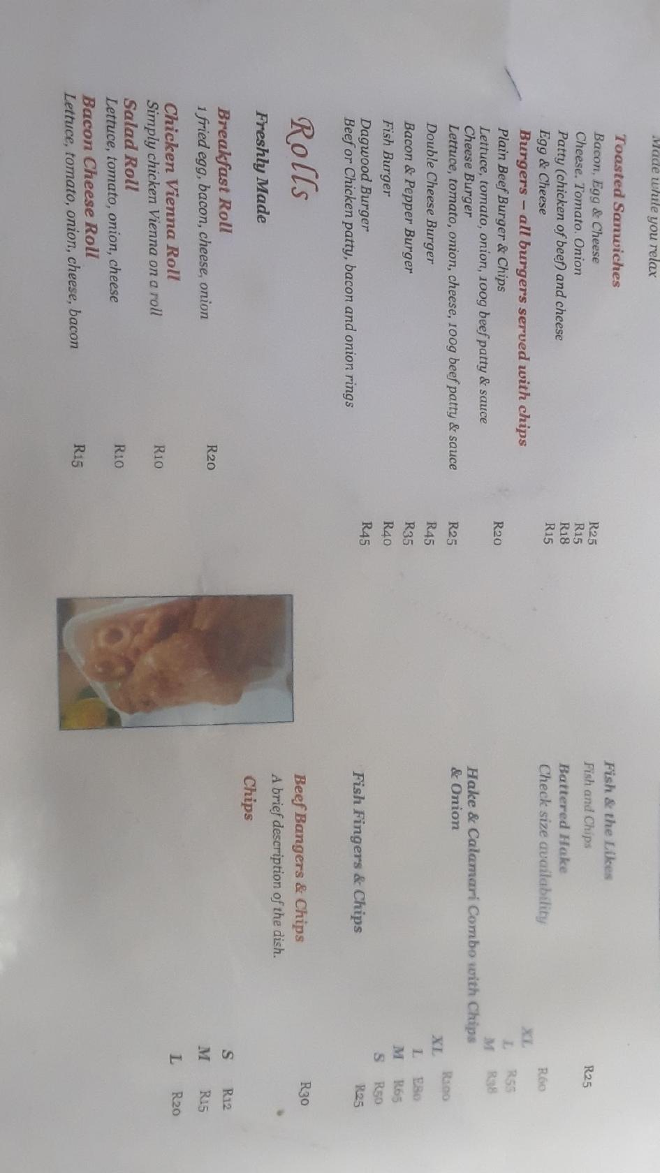 Speisekarte von Ocean View take away and eat in restaurant, East London