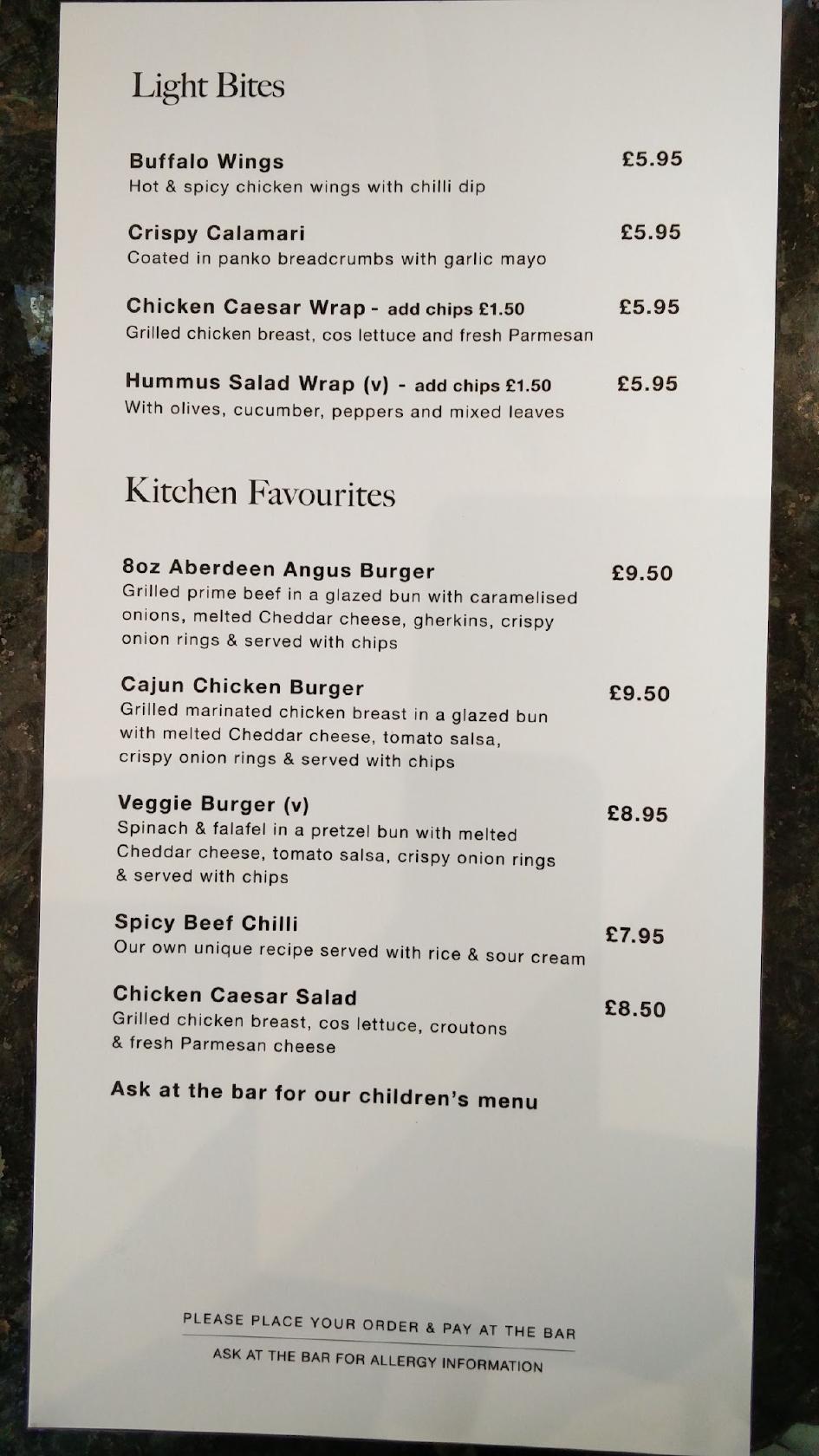 Menu at Phoenix Bar & Pizzeria, London, Alexandra Palace Way