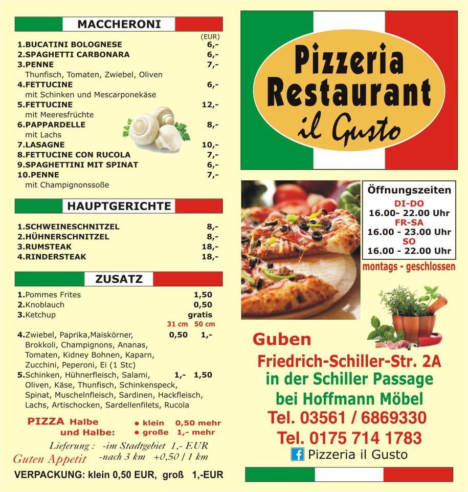 Menu at Pizzeria il Gusto, Gubin