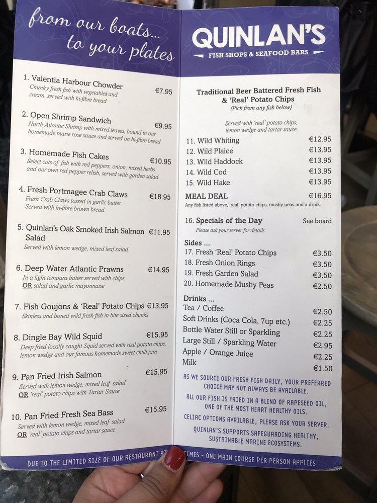 Menu at Quinlan's Fish Shop and Seafood Bar Tralee, Tralee