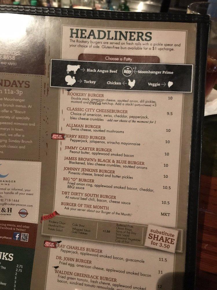 Menu at Rookery pub & bar, Macon