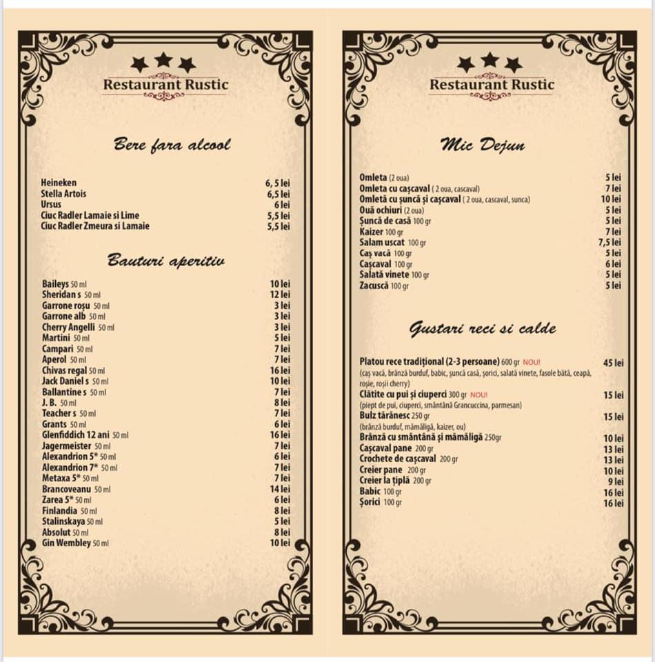 Menu at Rustic, Râmnicu Sărat, Strada 8 Martie 1