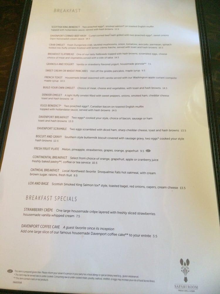 Menu at Safari Room Fresh Grill and Bar, Spokane