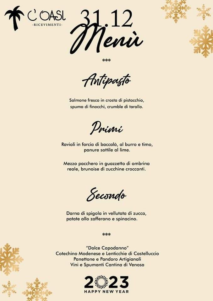 Menu da Sala Ricevimenti "L'Oasi" ristorante, Venosa