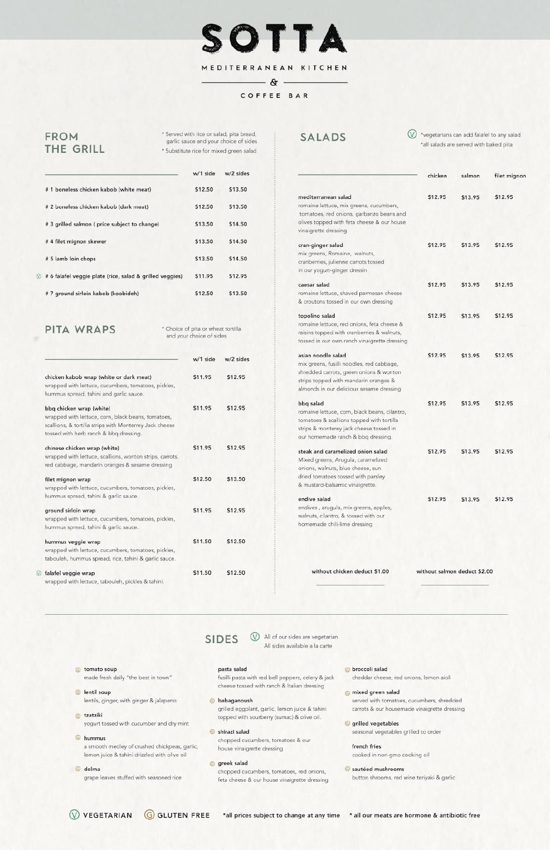 Menu at Sotta restaurant, Burbank