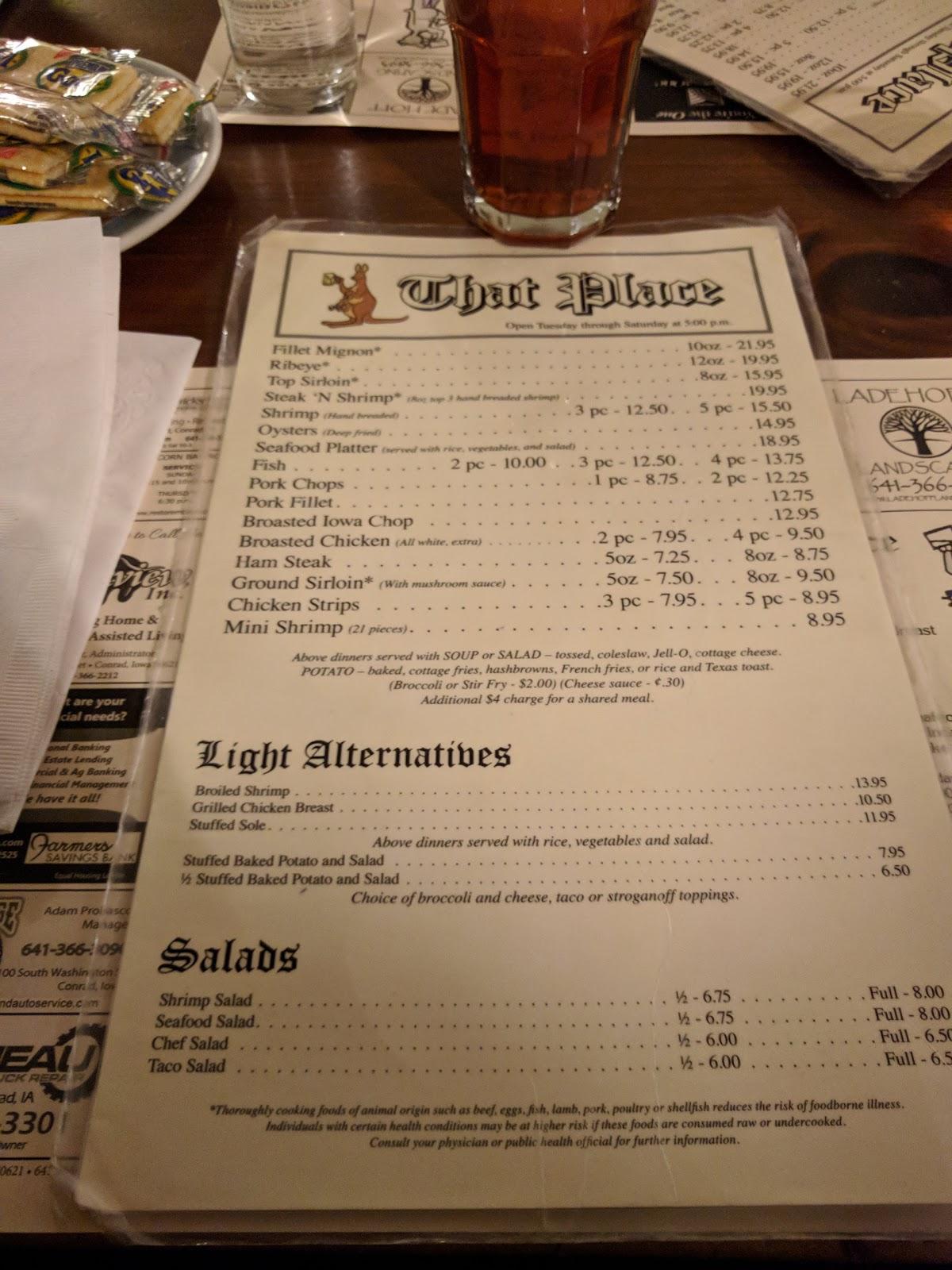 Menu at That Place Restaurant, Conrad