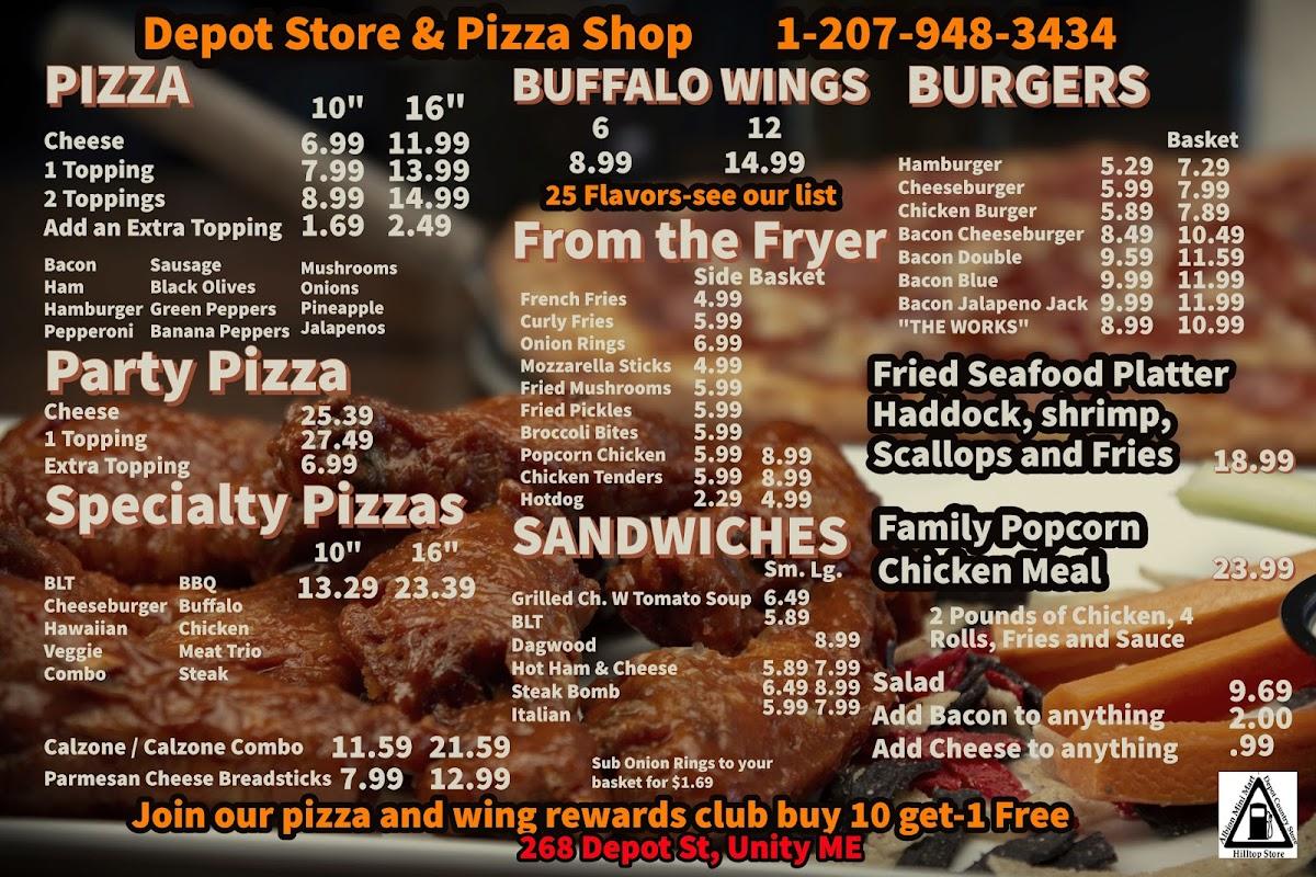 Menu at The Depot Country Store pizzeria, Unity, 268 Depot St