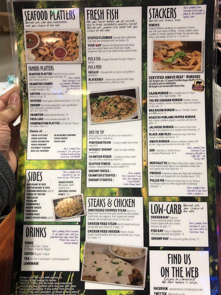 Menu at The Louisiana Longhorn Cafe, Round Rock