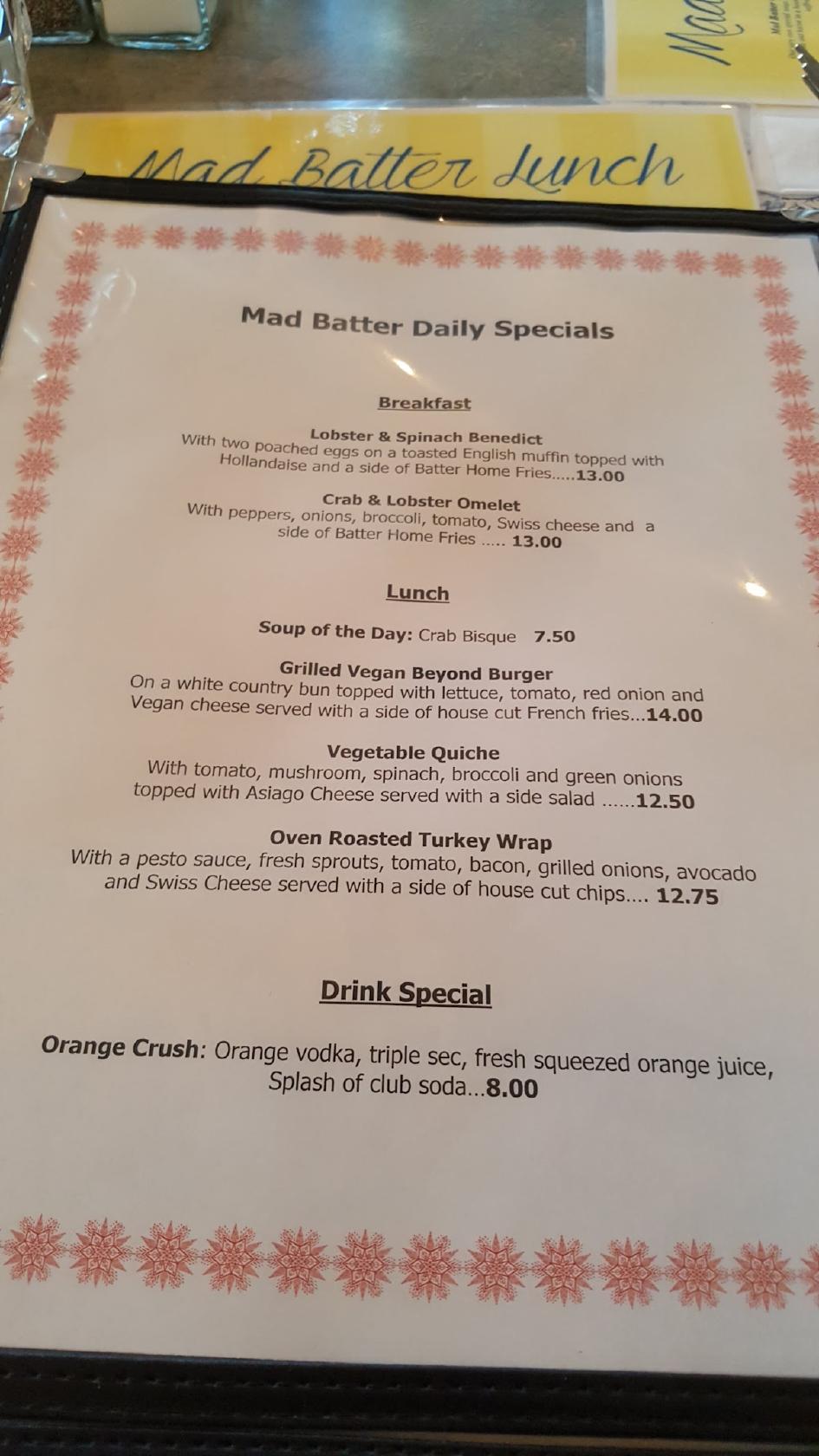 Menu at The Mad Batter Restaurant & Bar, Cape May