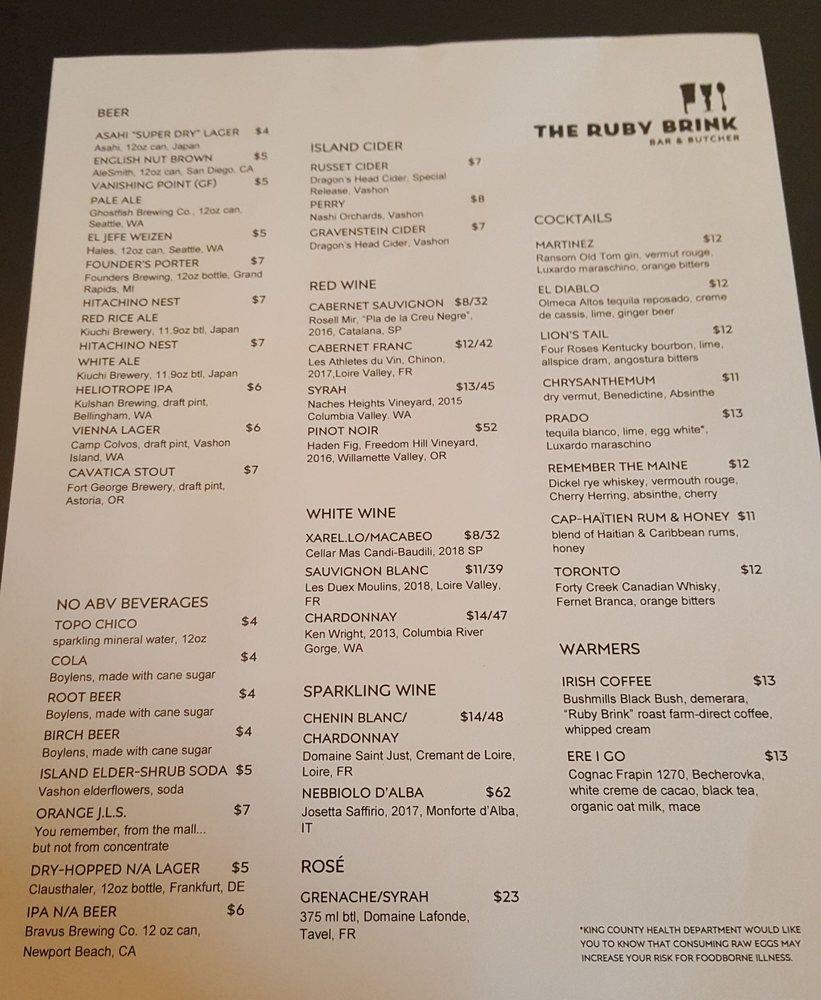 Menu at The Ruby Brink pub & bar, Vashon