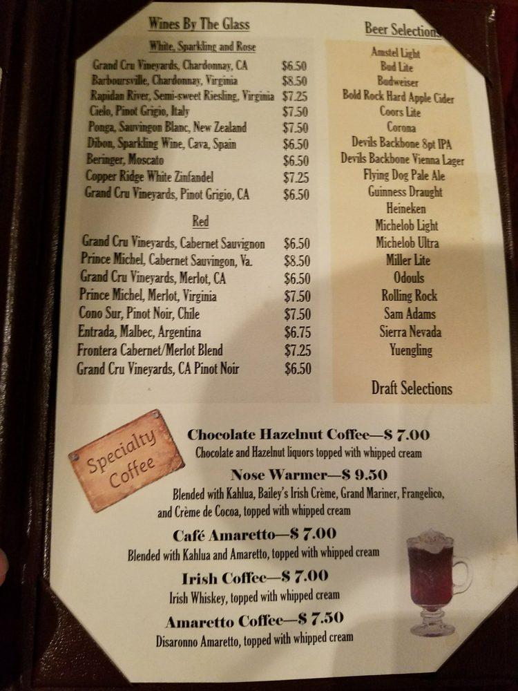 Menu at The Speakeasy Bar & Restaurant, Luray