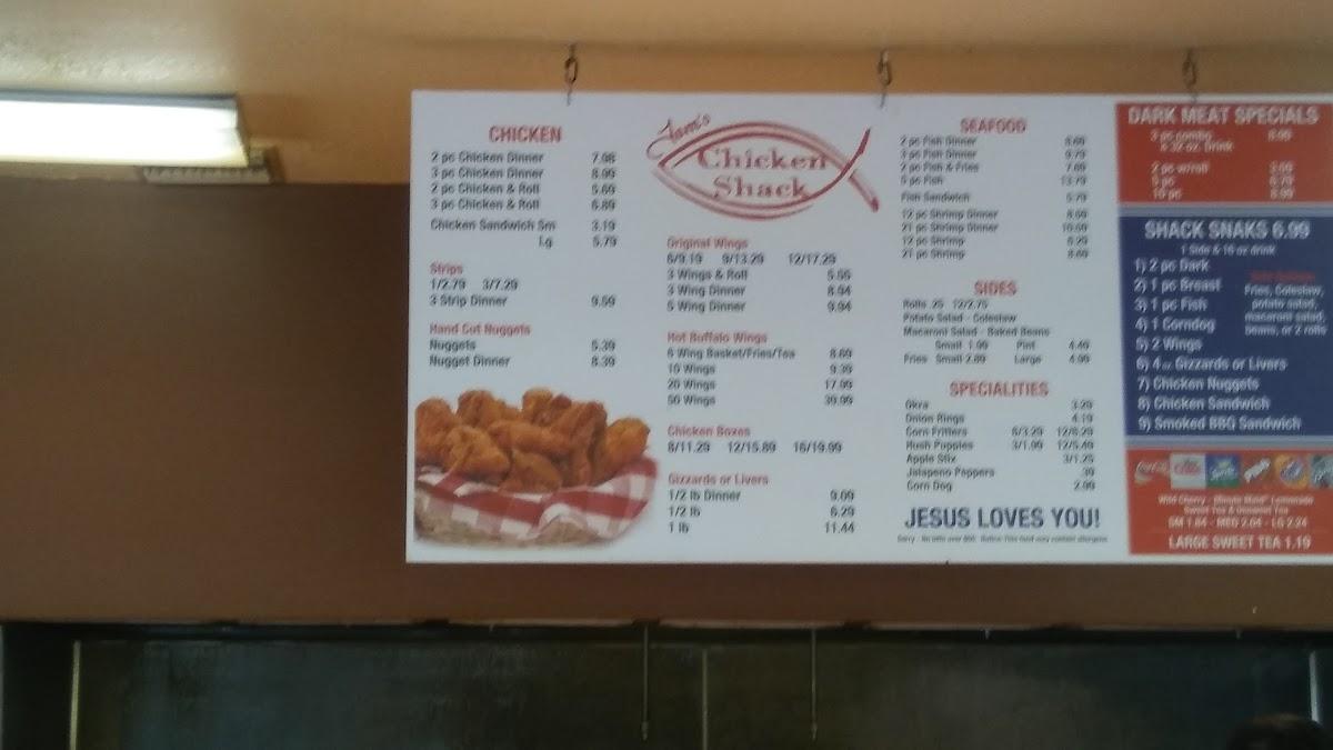 Menu at Tom's Chicken Shack restaurant, Bartow