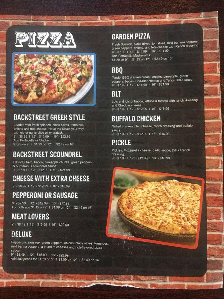 Menu at Backstreet Cafe, Muldraugh