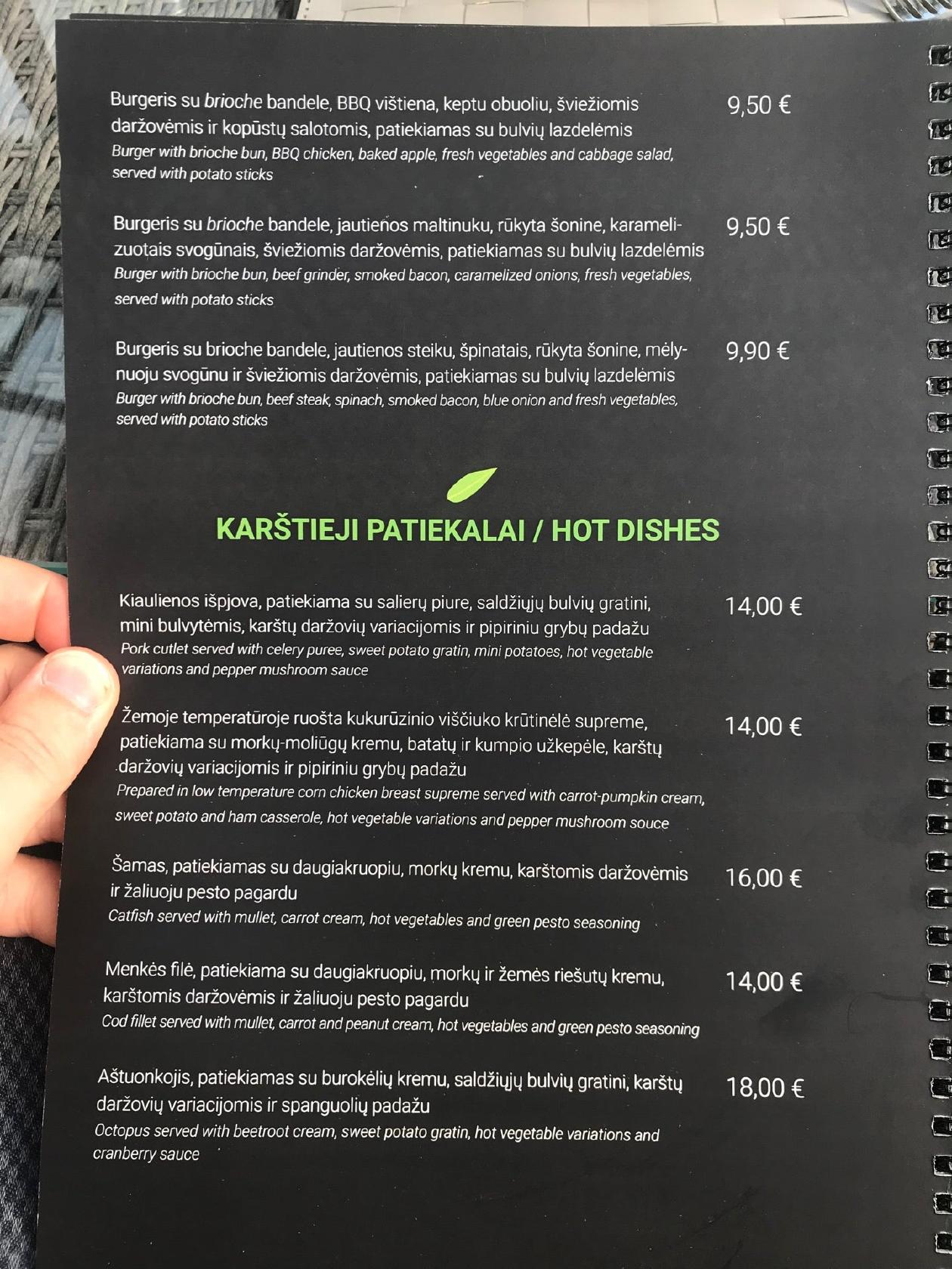 Menu at DOMI restoranas restaurant, Lithuania