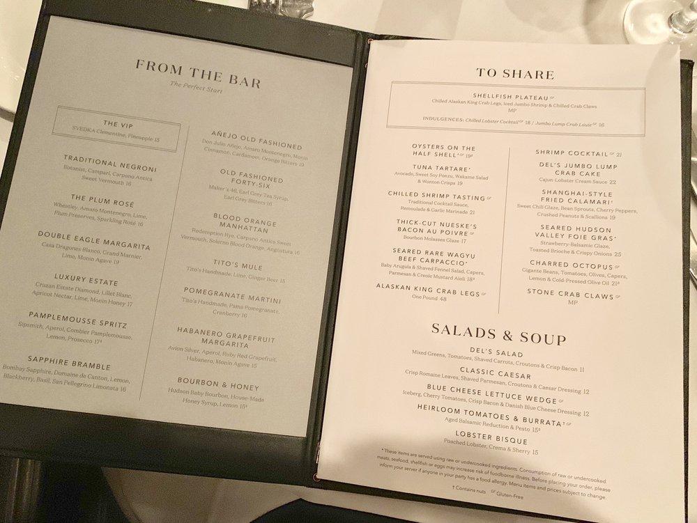 Menu at Del Frisco's Double Eagle Steakhouse, Greenwood Village