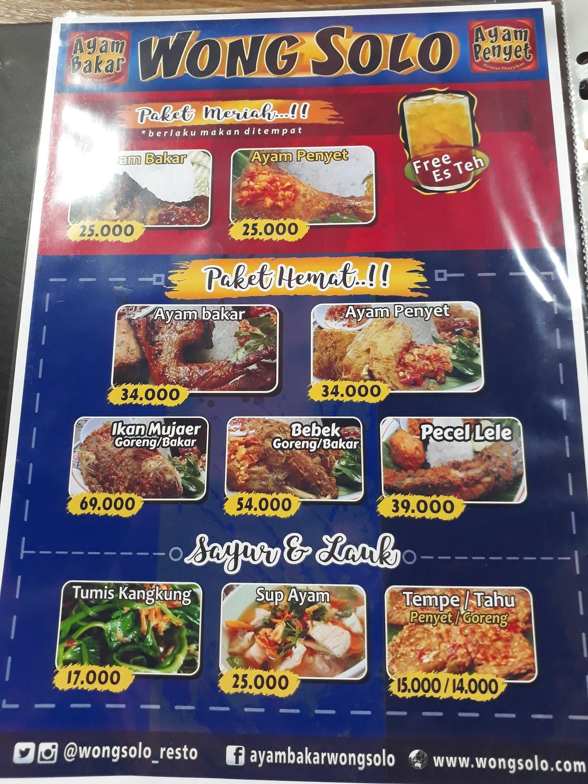 Menu at RM. WONG SOLO, Manokwari, +8CJ