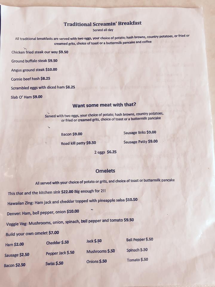 Menu at Screamin' Chicken Diner restaurant, Gaston