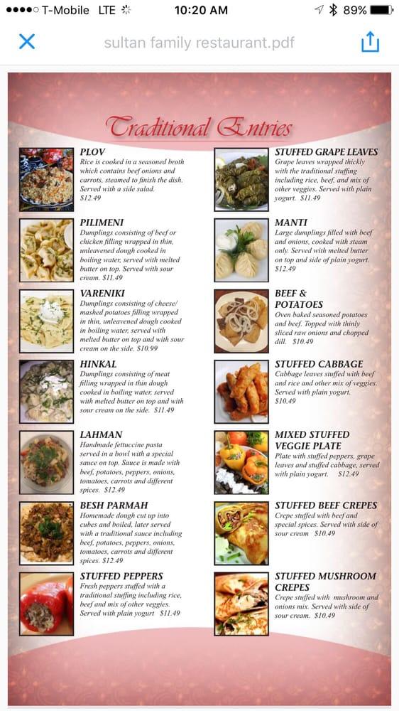 Menu at Sultan Family Restaurant, Agawam