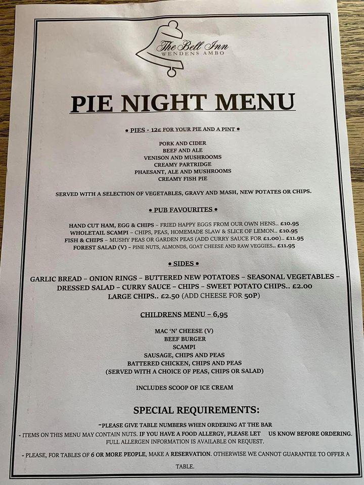 Menu at Bell Inn pub & bar, Saffron Walden