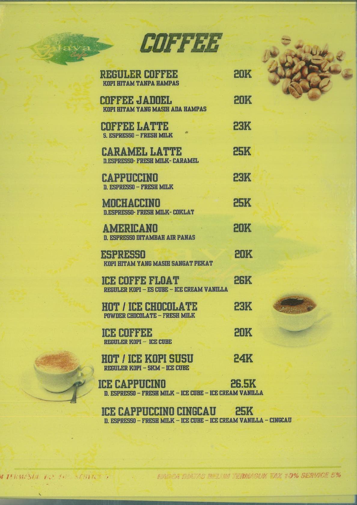 Menu at BD Java Cafe & Restaurant, Bogor