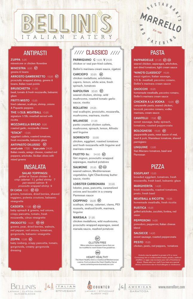 Menu at Bellini's Italian Eatery - Latham restaurant, Latham, 624 Loudon Rd