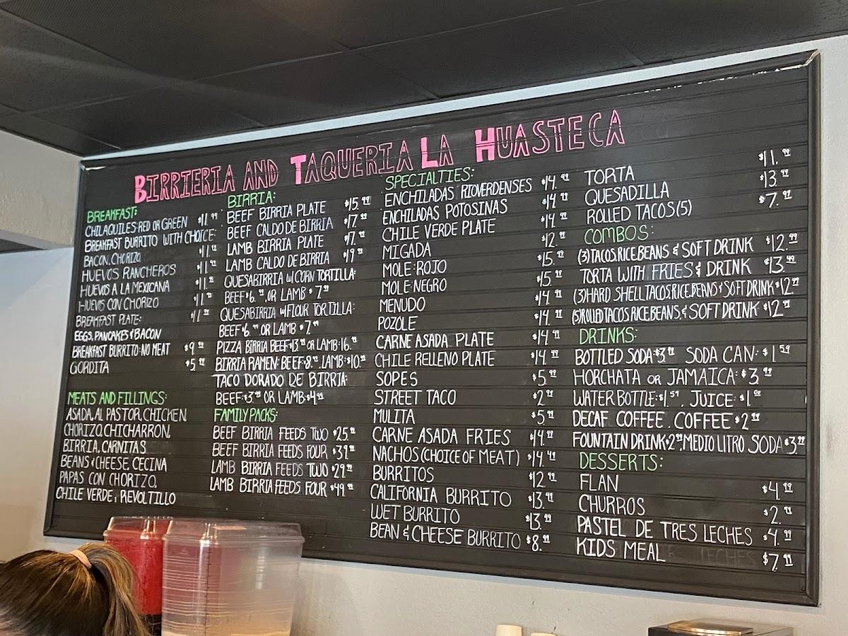 Menu at Birrieria & Taqueria La Huasteca restaurant, San Diego