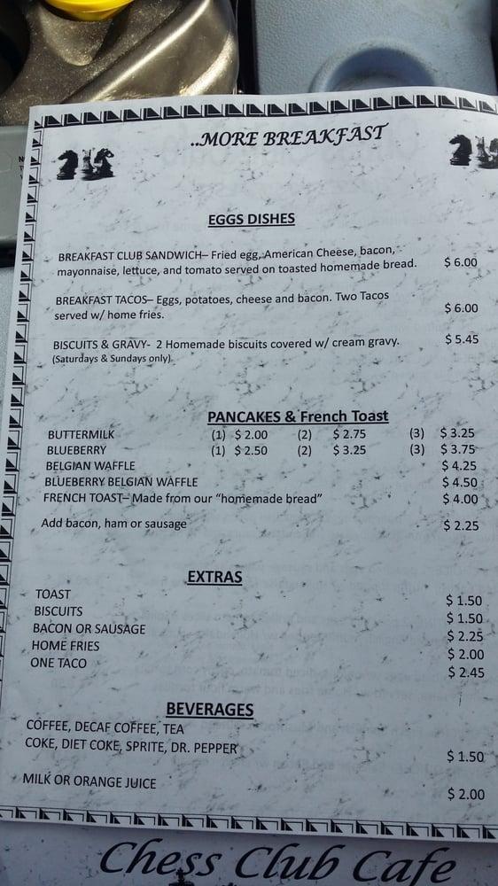 Menu at Chess Club Cafe, Blanco