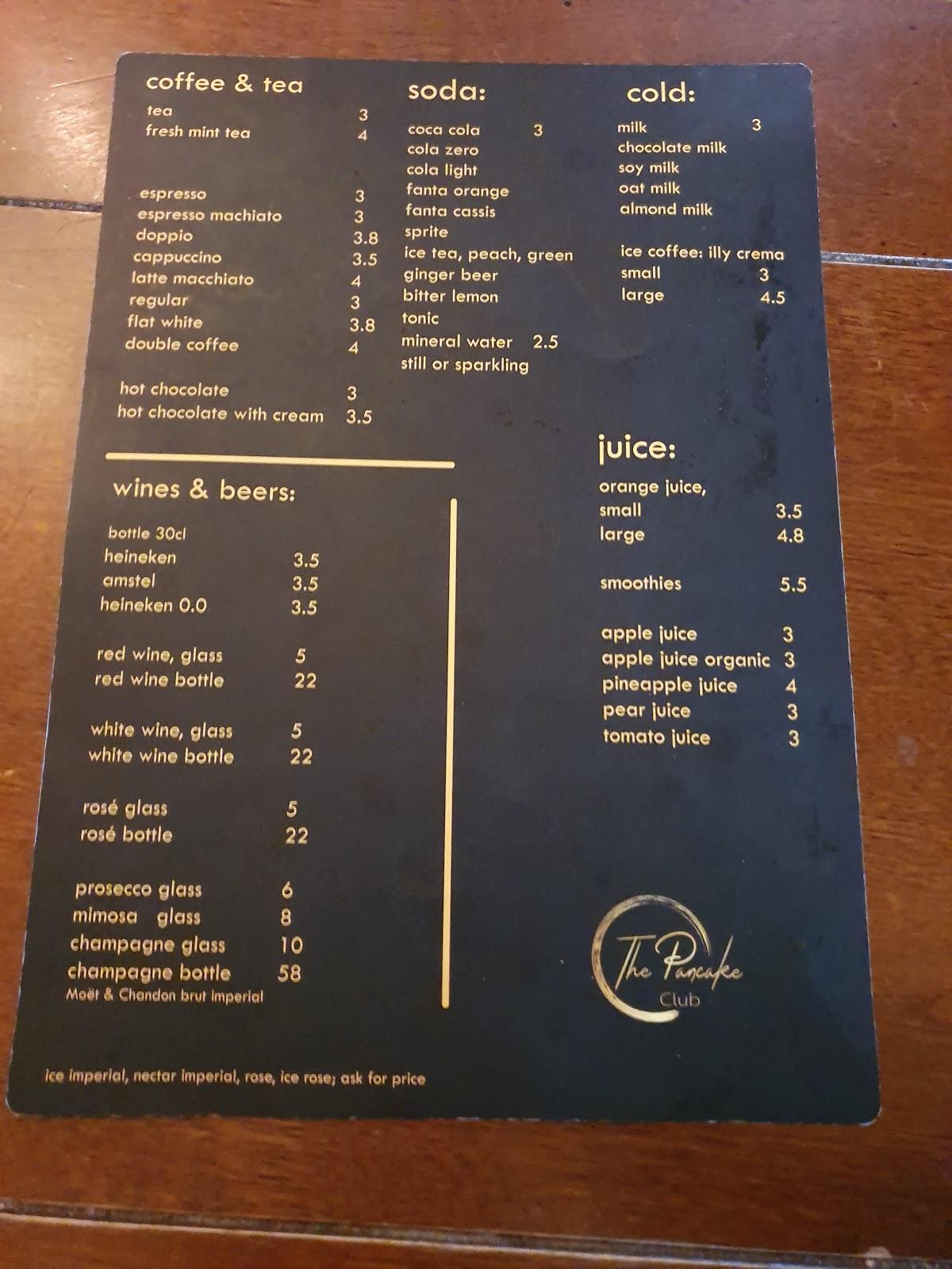 Menu at De Vier Pilaren, Amsterdam