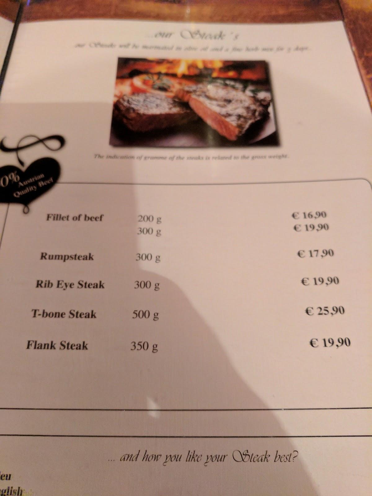 Speisekarte von Del Rossi steakhaus, Saalbach