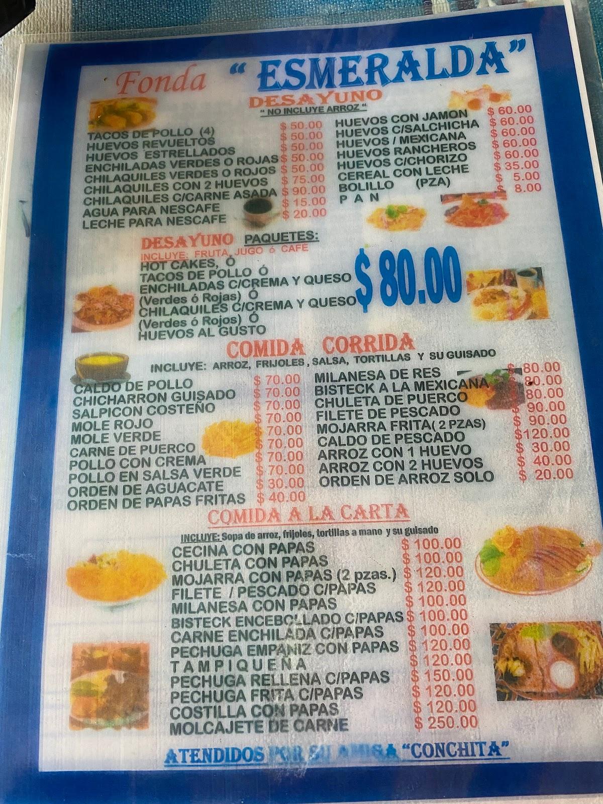 Menu at Fonda Esmeralda restaurant, Acapulco
