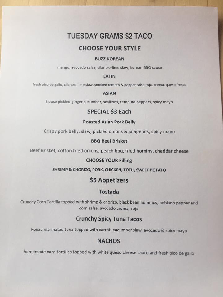 Menu at Gram's Eatery restaurant, Lewisburg