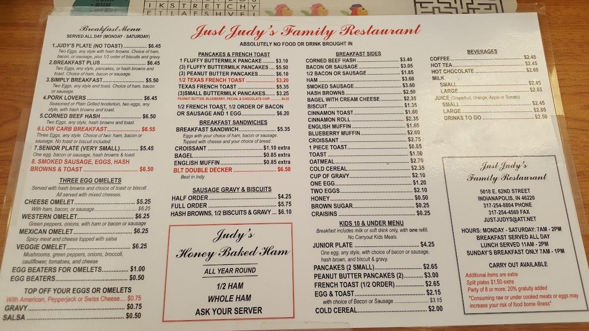 Menu At Just Judy s Restaurant Indianapolis E 62nd St menu-at-just-judy-s-restaurant-indianapolis-e-62nd-st