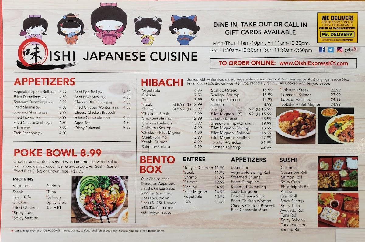 Menu at Oishi Express Japanese Grill restaurant, Florence