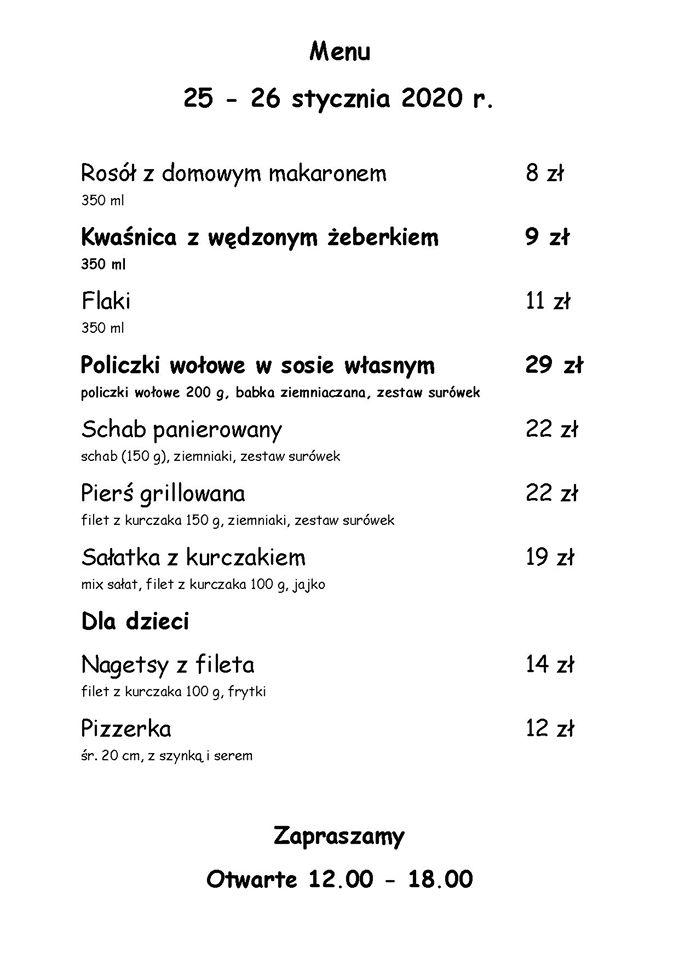 Menu at Panorama Restauracja restaurant, Okuninka