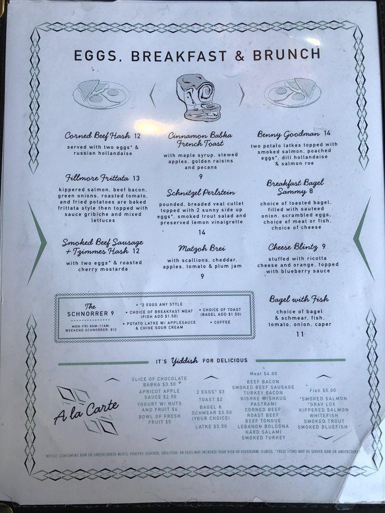 Menu at Perly's restaurant, Richmond