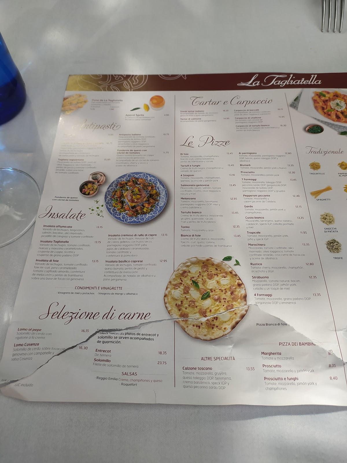 Menu at Restaurante La Tagliatella, Valladolid