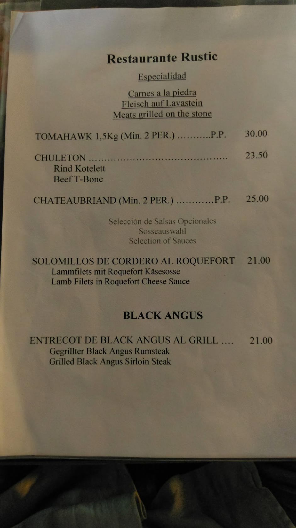 Menu at Restaurante Rustic, Cala D'or