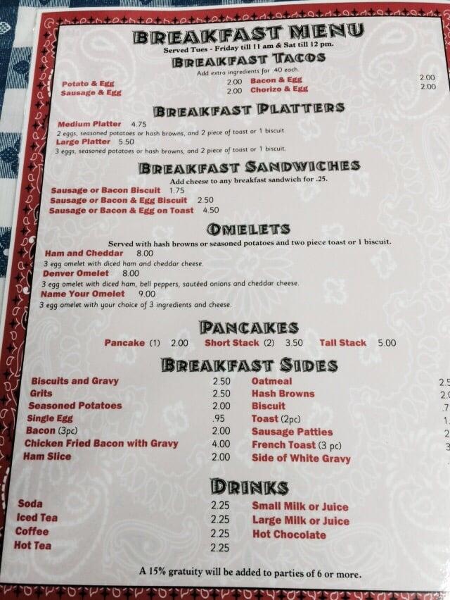 Menu at Ropers Country Store & Cafe, Simonton