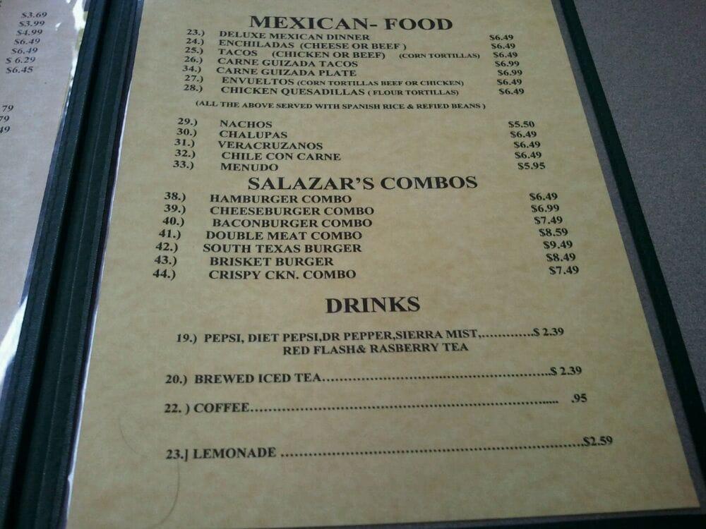 Menu at Salazar's Burgers Y Mas restaurant, Weslaco