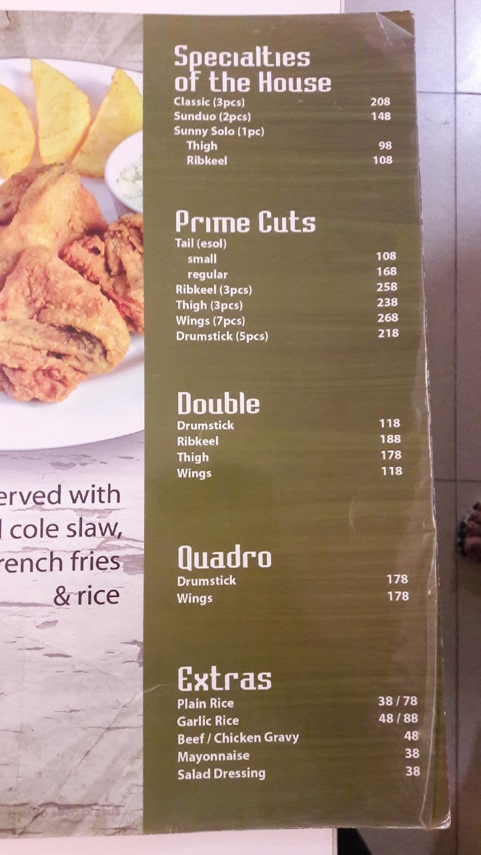 Menu at Sunburst Restaurant, Iligan City, 67G4+C3J
