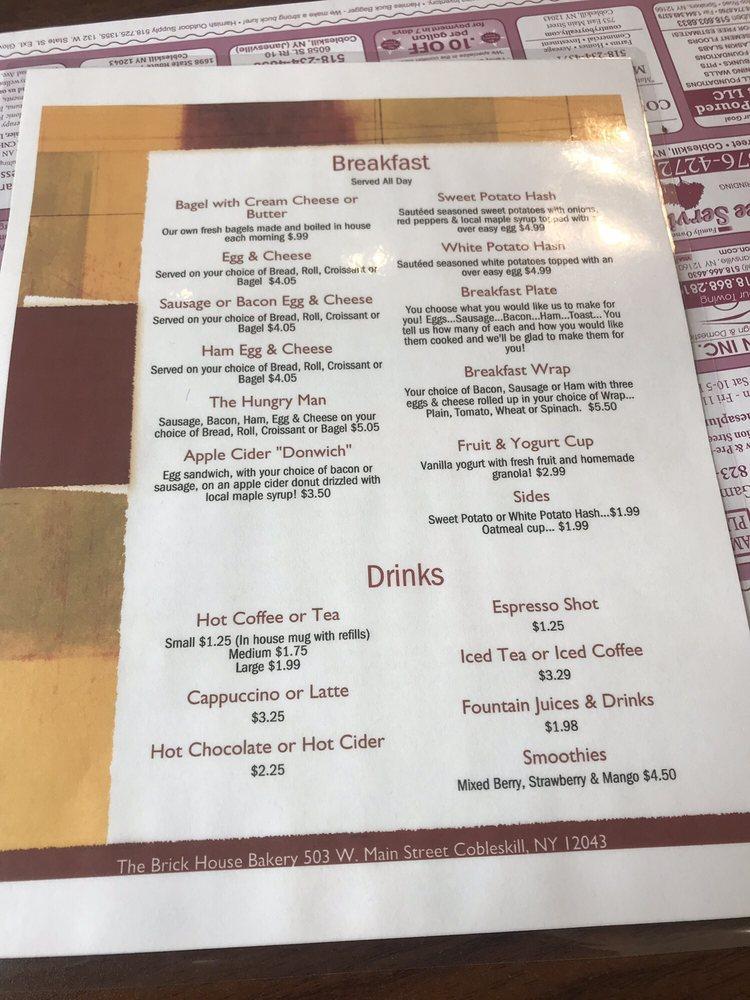 Menu at The Brick House Bakery, Cobleskill