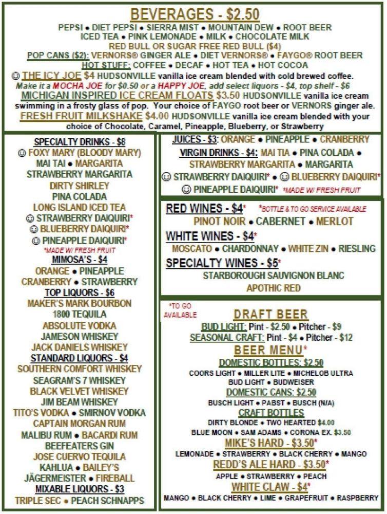 Menu at The Fox Den restaurant, Houghton Lake