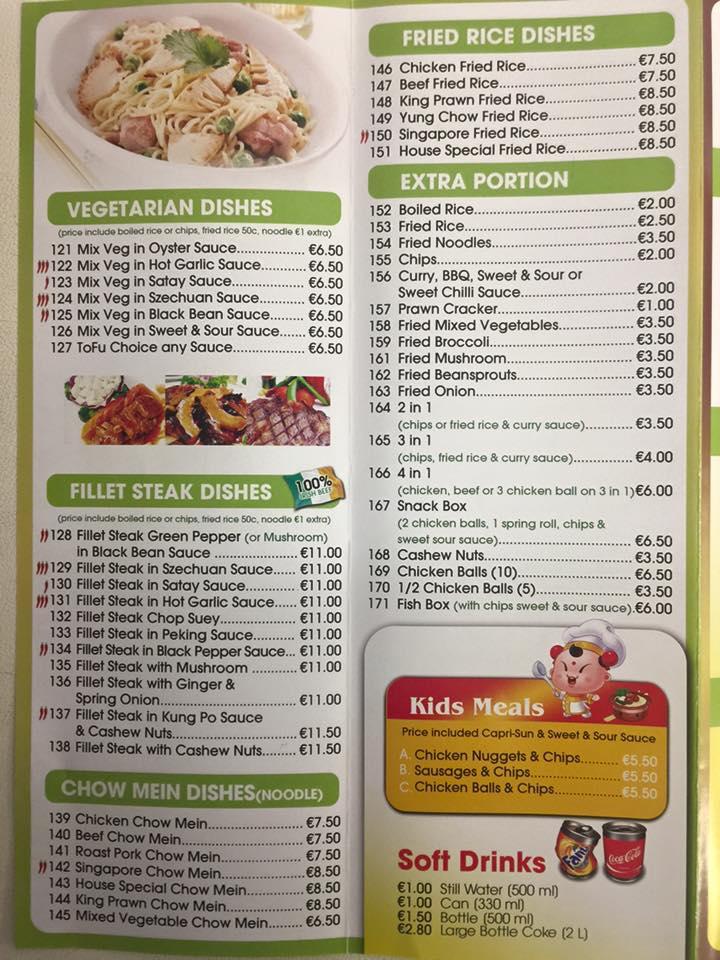 Menu at Welcome Chinese Takeaway fast food, Tramore