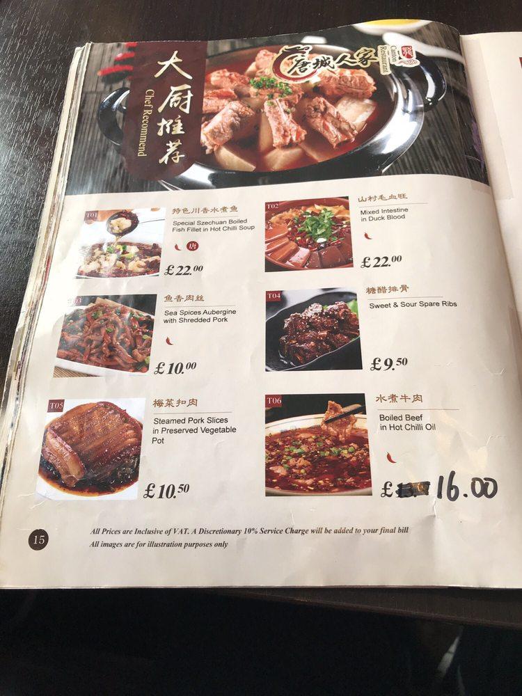 Menu at Canton restaurant, London, 11 Newport Pl