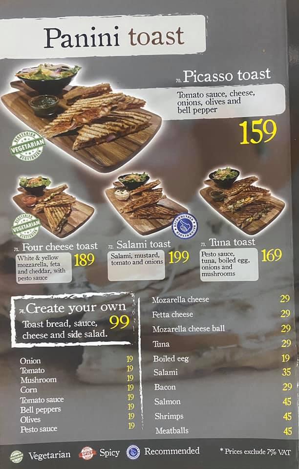 Menu at Casa Picasso restaurant, Bangkok