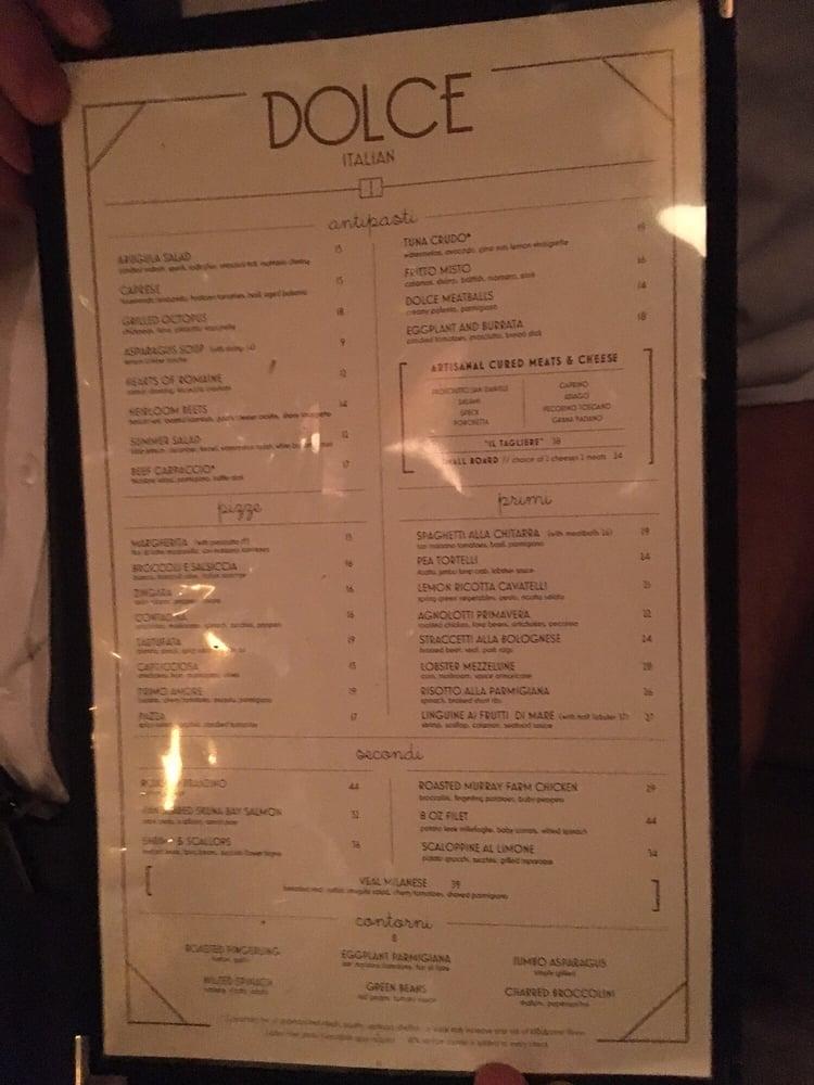 Menu at Dolce Italian Miami restaurant, Miami Beach